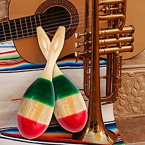 Needzo Maracas Musical Instrument, Large Wooden Tri-Colored with Palm Tree Silhouette, Latin Percussion, for Adults, Set of 2, 12 Inches