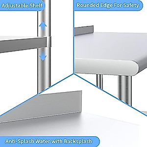 ROVSUN 36' x 24'' Stainless Steel Table for Prep & Work,Commercial Worktables & Workstations,Heavy Duty Metal Table with Wheels & Backsplash for Kitchen, Restaurant,Home