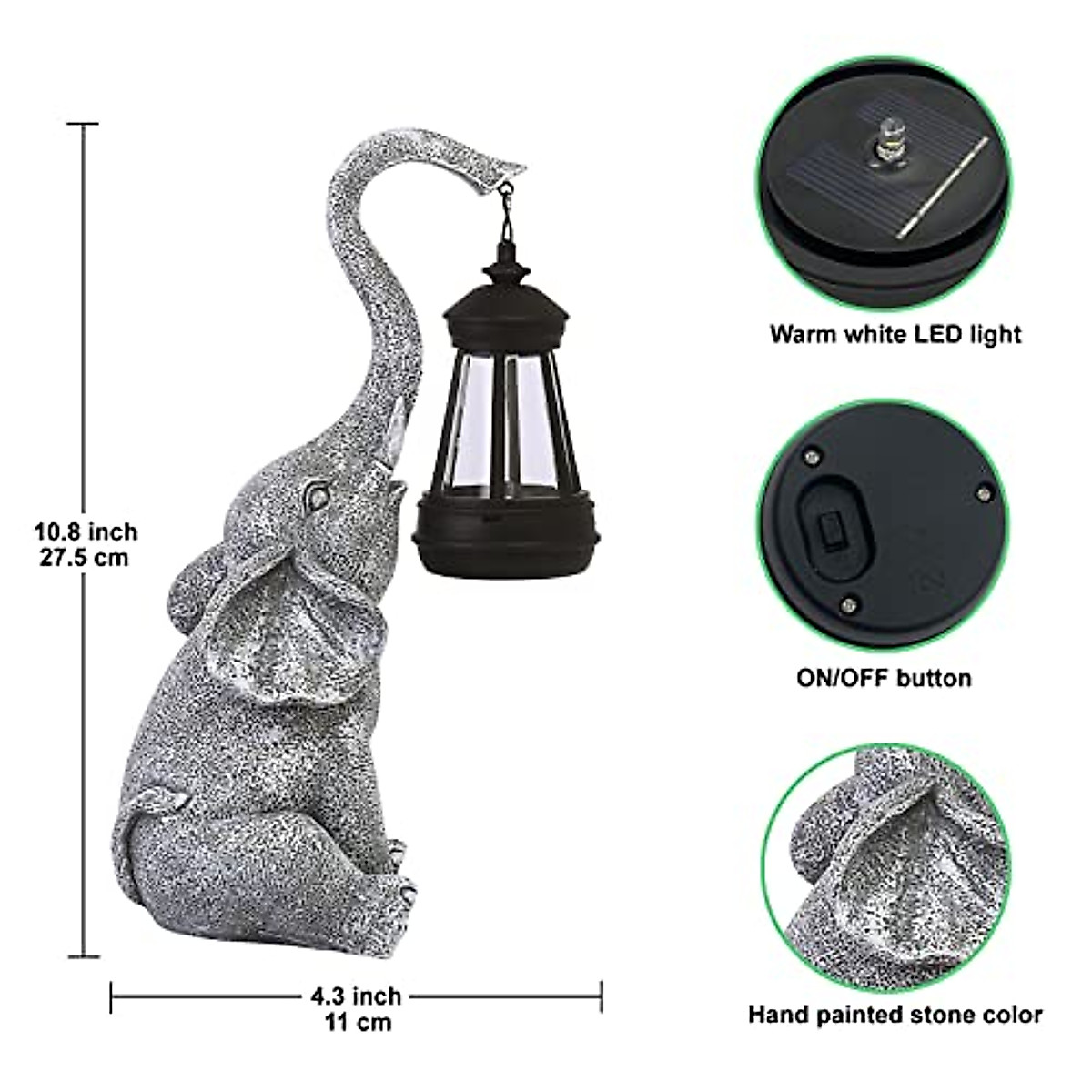 Goodeco Elephant Statue with Solar Lantern - Ideal Gifts for Women, Mom or Birthday, Beautifully Crafted Elephant Lamp Outdoor Statues, Garden Decor Made Easy (Elephant)