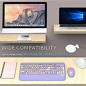 FOPETT Wireless Keyboard and Mouse Combo - 2.4GHz Full-Sized - Computer Keyboard with Phone Holder - Keyboard and Mouse Set for Windows/Laptop/PC/Notebook - Purple Colorful