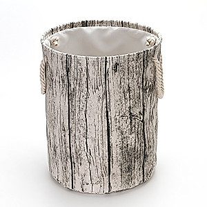 VuHom Large Laundry Hamper (Available 17.7" and 13.8"), Drawstring Waterproof Round Cotton Linen Collapsible Storage Basket with Cotton Rope Handles (Wood Grain)