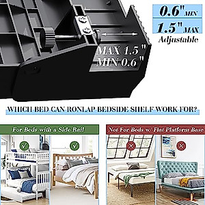 Ronlap Folding Bedside Shelf, Bunk Bed Shelf Organizer for Top Bunk Clip On Nightstand Plastic Bedside Shelf Tray for College Dorm Kids with Cupholder Hooks Hanging Cup, Small Size with Drawer, Black