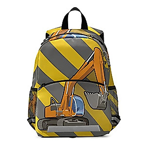 Excavator Yellow Gray Twill Kid's Toddler Backpack for Boys Girls Mini Schoolbag Preschool Nursery Travel Bag