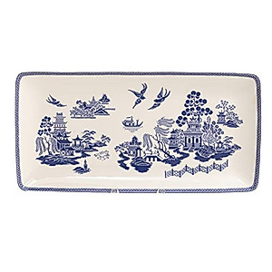 Grace Teaware Bone China Blue Willow Serving Tray 9.75 x 5-Inch (Single)