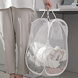 Popup Laundry Hamper with Handle, Foldable Large Capacity Mesh Laundry Hamper Home Supplies White
