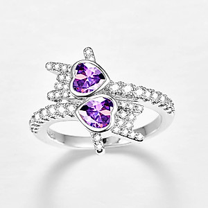 Emsione 925 Sterling Silver Plated Created Amethyst 2 Heart CZ Cut Whit Rock Hands Eternity Ring Anniversary Wedding Engagement Band Ring Size 9 Color Purple