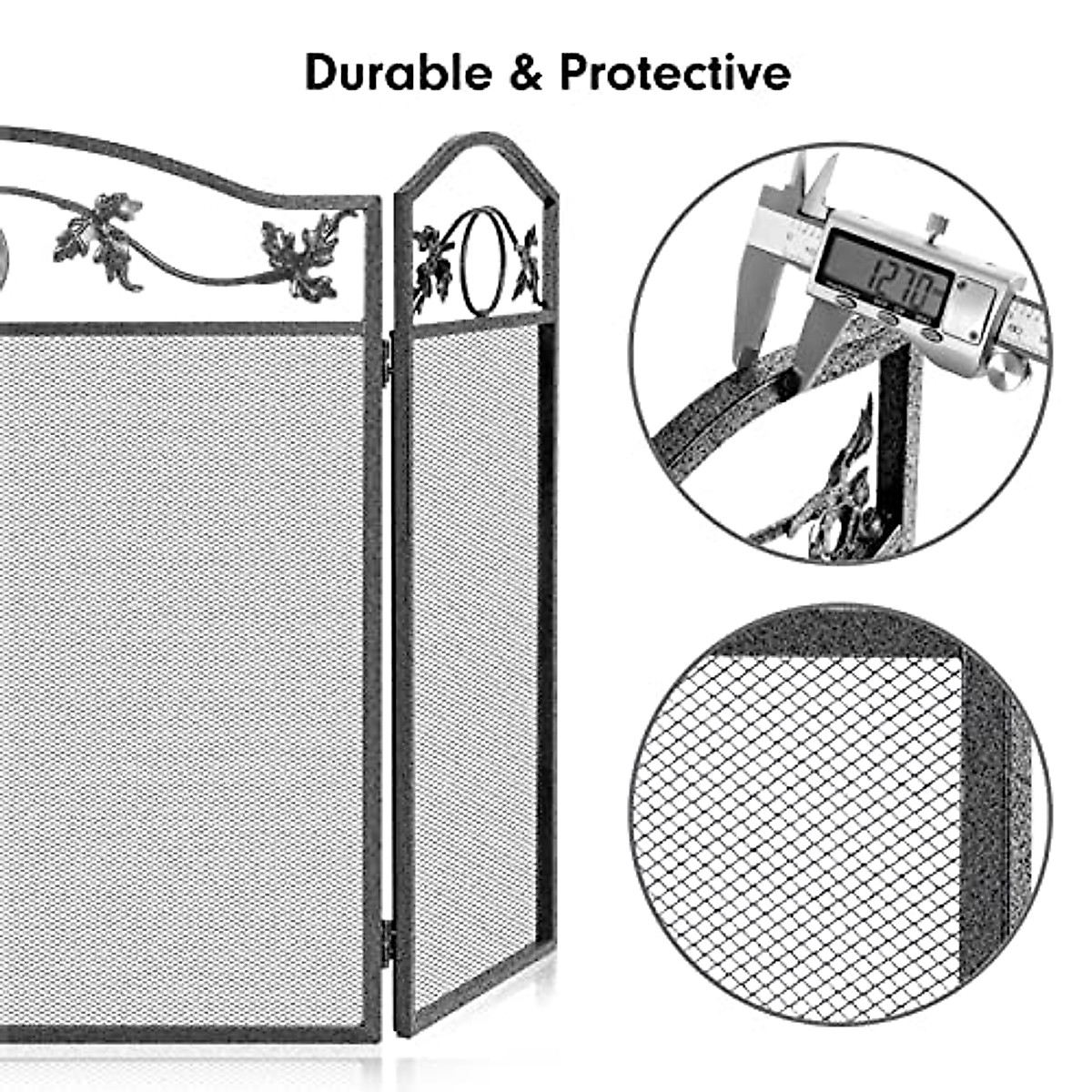 Amagabeli Firewood Rack bundle Fireplace Screen 3 Panel Pewter Foldable