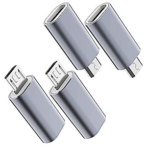 JXMOX USB C to Micro USB Adapter, (4-Pack) Type C Female to Micro USB Male Convert Connector Support Charge Data Sync Compatible with Samsung Galaxy S7 S7 Edge, Nexus 5 6 and Micro USB Devices(Grey)