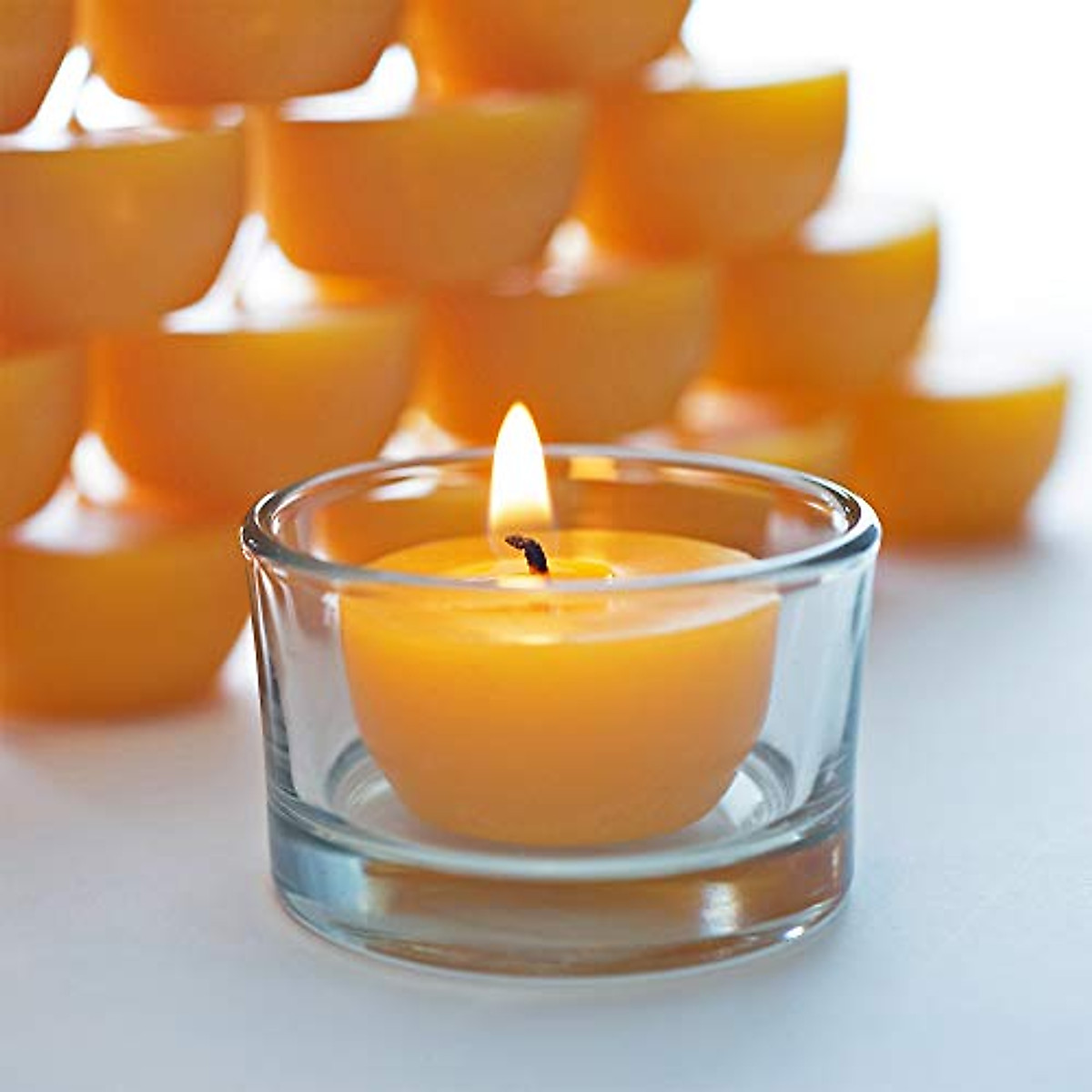 Beeswax Tea Light Candles - 100% Pure Beeswax with One Reusable Glass Candle Holder and Reusable Cotton Bag Eco Friendly Gift Set(12)