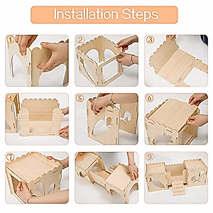 Biggun Wooden Rabbit Castle Hideout Tunnel Playhouse- Large Handmade Bunny Rabbit Castle Small Animal Rest and Play House with Ladder & Tunnel for Chinchilla Guinea Pig Hamster Hideout Habitat