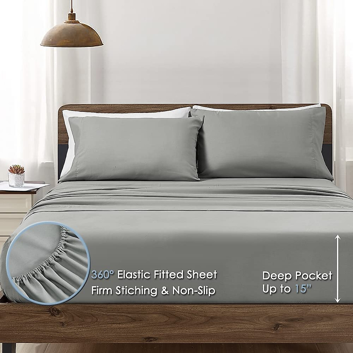 Queen Comforter Set 7 Pieces Bed in a Bag, Full/Queen Reversible Bed Set with Comforter, Flat Sheet, Fitted Sheet, Pillowcases & Shams, Navy Blue and Grey Bedding Sets for Queen Size Bed