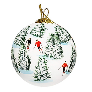 Art Studio Company Hand Painted Glass Christmas Ornament - Skiing The Glades Vermont