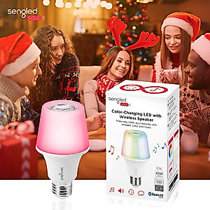 Sengled Solo RGBW Bluetooth Light Bulb Speaker Multi Color Changing LED Light Bulb 60W Equivalent Dimmable App Controlled E26 Smart Music Bulb, Compatible with Alexa via Bluetooth Connection