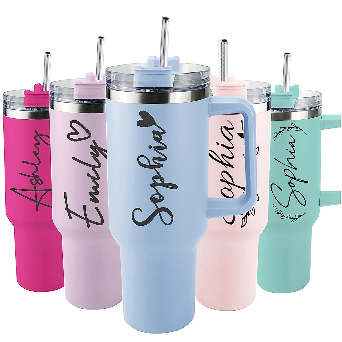 Ships Next Day,40 oz Tumbler with Handle and Straw,Custom Stainless Steel Insulated Tumbler with Name Travel Coffee Mug Personalized Christmas Gifts for Women