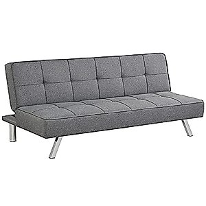 Giantex 3-Seat Convertible Sofa Bed, Sofa Bed w/ 3 Adjustable Angles, Line Fabric & High-Density Sponge, Durable Wood Frame &Sturdy Stainless-Steel Feet, Suitable for Living Room, Bedroom