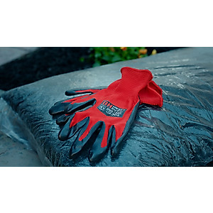 GH Heavy Duty Nitrile Reusable Work Gloves, All Purpose Work Gloves with Cut Resistant Palm, Gloves for Tasks Needing Hand Protection, 10-Pack (Red), Large