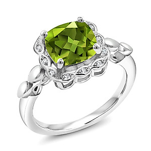 Gem Stone King 925 Sterling Silver 8MM Cushion Gemstone Birthstone and White Created Sapphire Engagement Ring | Wedding Engagement Anniversary Promise Ring For Women