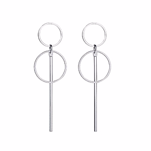 Geometric Earrings for Women Silver Double Circle Hoop Dangle Earrings Simple 8 Infinity Knot Bar Tassel Drop Earrings for Women Jewelry (Silver)