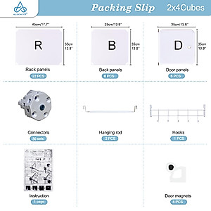 ALLGONICER DIY Assemble Wardrobe Closets, Clothes Dresser Storage Organizer,14"x18" Depth Cubes, Floor-Standing or Wall-Hanging, Sturdy and Weight Bearing with Patented Buckles. (2x4Cubes, White)