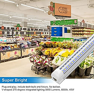 SHOPLED 5FT LED Shop Light, 45W 5850LM 6000K Cool White, V Shape, 5 Foot LED Linkable Ceiling Lights T8 LED Tube Lights Fixture, LED Shop Lights for Garage, Workbench, 4 Pack