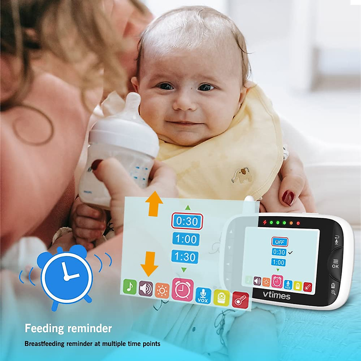VTimes Video Baby Monitor with Camera and Audio, 3.2" Color LCD Scree, Remote Pan-Tilt-Zoom, Baby Monitor Camera, Infrared Night Vision, Temperature Display, Lullaby, Two Way Audio and VOX Mode