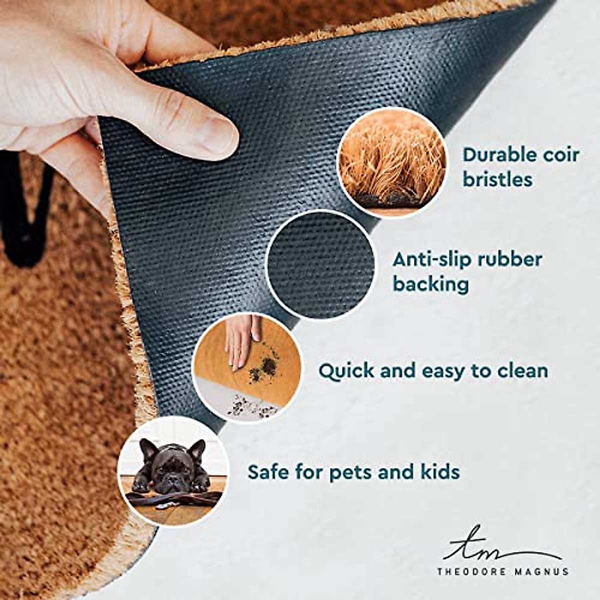 THEODORE MAGNUS Natural Coir Doormat with Non-Slip Backing - 17 x 30 - Outdoor/Indoor - Spring Door Mat - Spring - Hello Sunshine - COIR-1730-15-403