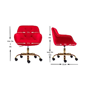 ZOBIDO Comfy Home Office Task Chair with Wheels, Cute Modern Upholstered Velvet Back Adjustable Swivel Vanity Desk Chair, for Women,for Girls, Living Room, Bedroom(red)