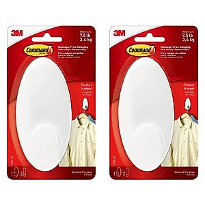 Command Clothes Hanger, 1 Hanger, 2 Strips/Pack, White, Large (Pack of 2)