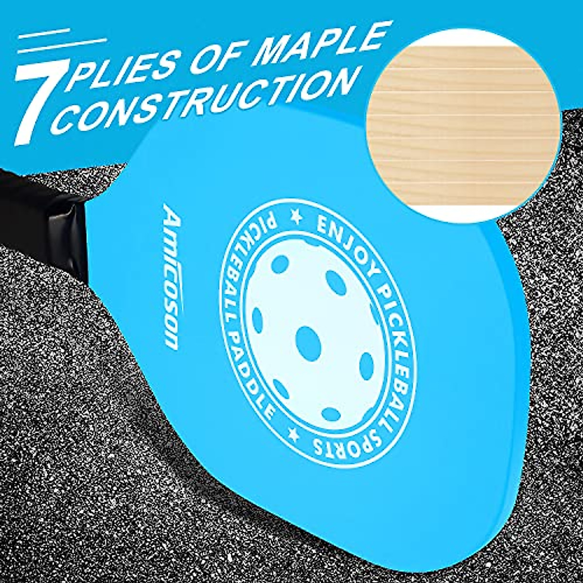 Amicoson Pickleball Paddles - Pickleball Set of 4 Paddles, Indoor & Outdoor Pickleball Balls, Pickleball Paddle Set of 4 Wood Pickleball Racket Ergonomic Cushion Grip, 8 Pickleball Balls & 1 Carry Bag