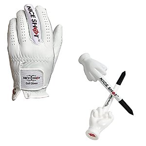 Nice Shot Bundle The Bird Men's Right Hand Cadet Medium White Cabretta Leather Golf Glove Patented Design Golf Tees - Express Yourself - 3 1/4 Inch Golf Tees - 12 Pack