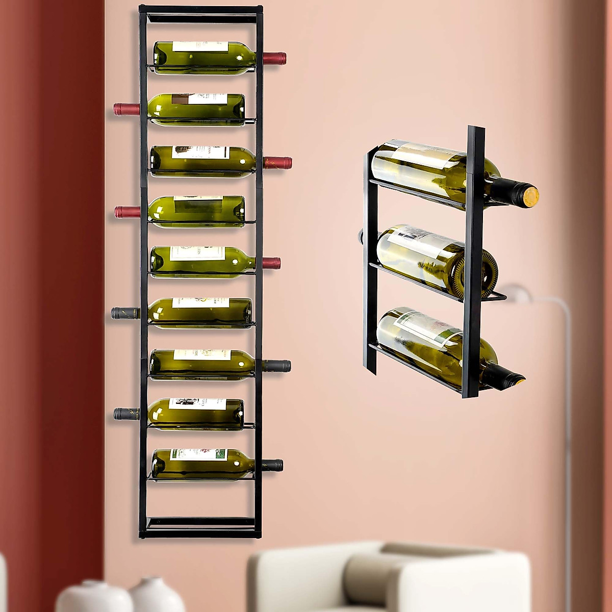 Wall Mount Wine Rack Holder for 10 Wine Bottles （Iron/4ft） Morden Wine Rack Organizer Wine Storage Display Holder for Kitchen Dining Room Bar