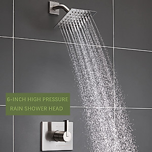 SOOOHOT Bathtub Shower Systems, Tub and Shower Faucet Set Combo with 6 Inch Brushed Nickel Shower Faucet Set, Shower Tub Faucets Sets Complete (Valve Included)