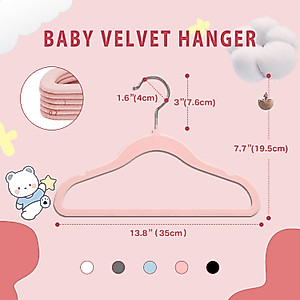Wellong Baby Velvet Hangers, 14 Inches Kids Clothes Hangers, Non-Slip Childrens Hangers for Shirts, Pants, Skirts, Dresses, Jackets, Coat, 32 Pack Pink
