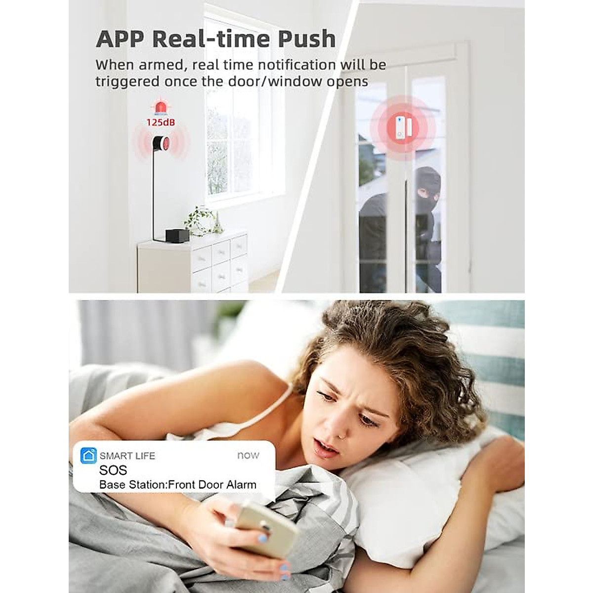 CPVAN Home Alarm System, Door Alarm System with Phone APP Alert, Door Window Sensor, Remote, Alarm Siren for Kids Elders Safety, Fit House Apartment, Compatible with Alexa, 2.4G/5G Wi-Fi 8PCS Kit