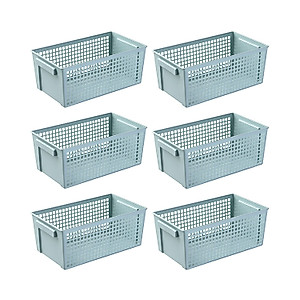 HOLTPHILI 6 Pcs Plastic Storage Basket with Handles for Shelves Small Storage Box for Clutter Sorting for Refrigerator Living Room Bathroom Kitchen Desktop,Green