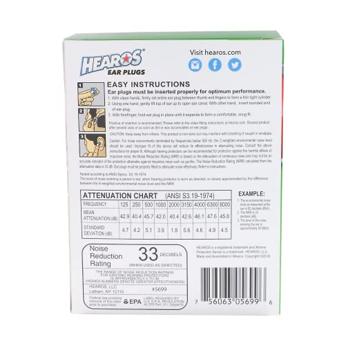 HEAROS Xtreme Foam Earplugs, 33dB NRR Ear Plugs, 100 Pairs, Foam Ear Plugs Noise Reduction & Hearing Protection