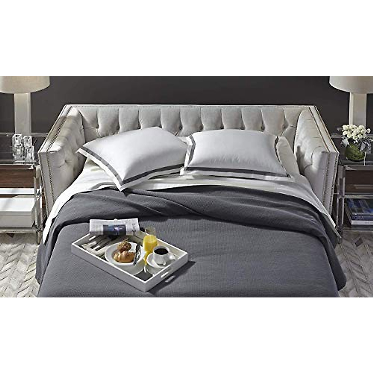 Sleeper Sofa Bed Sheet Set - Queen Dark Grey Solid Sofa Bed Sheets - 100% Cotton 400 Thread Count Sofa Sheets - Sleeper Sofa 4 PC's Sheet Set - Sleeper Sofa Sheets - Fits Mattresses Up to 6" Drop