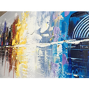 Hand Painted Cityscape Modern Oil Painting on Canvas Reflection Abstract Wall Art Decor (48 x 24 inch)