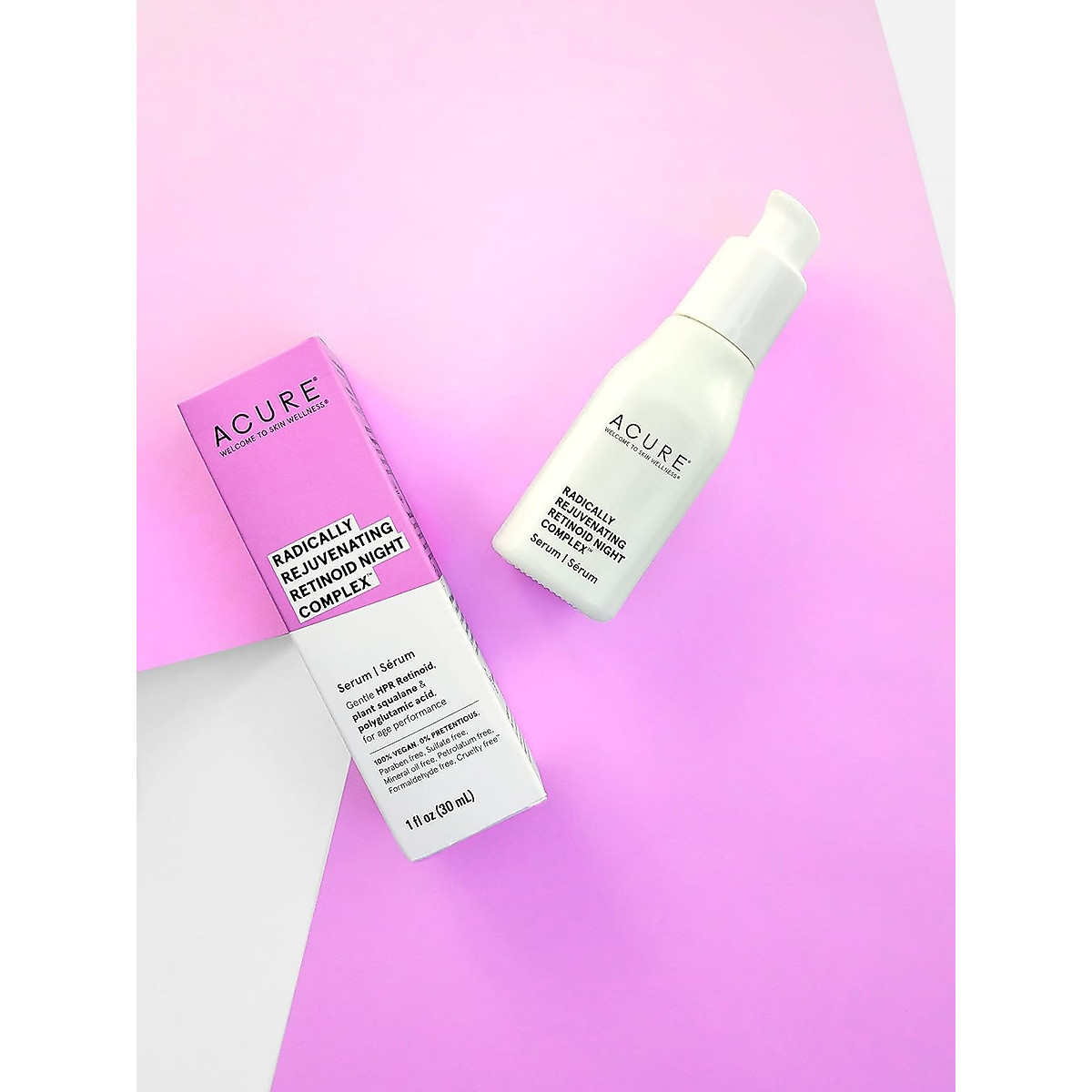 Acure Radically Rejuvenating Retinoid Overnight Complex, Moisturizer Night Treatment, Fight Wrinkles & Anti-Aging Support with Plant Squalane, Polyglutamic Acid & Hyaluronic Acid 100% Vegan -1.7 fl oz