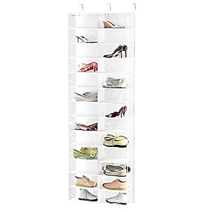 Libeder Clear Over the Door Shoe Organizer, 26 Sections Back of Door Shoe Storage,Shoe Shelves for Closet Door, Dustproof Shoe Holder on Door, White