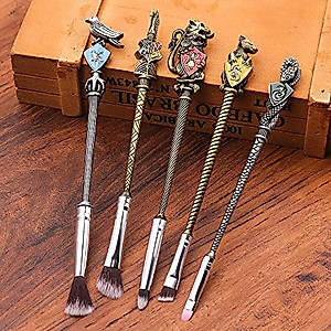 Potter Makeup Brush Set for Women with Gift Bag 5pcs Metal Magic Eye Shadow Eyeliner Blending Pencil Lip Brush Beauty Tools (Bronze01)