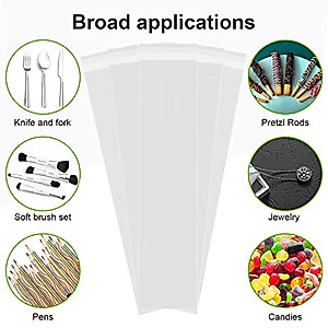 Halloween Pretzel Rod Bags, 2x8 Inch Clear Cellophane Bags for Pretzel Rod Treat Candy, Self Adhesive Sealing Plastic Cello Bags Resealable Poly OPP Bag for Pretzel Rods, Chocolate Bar, Brush, Pens, Jewelry