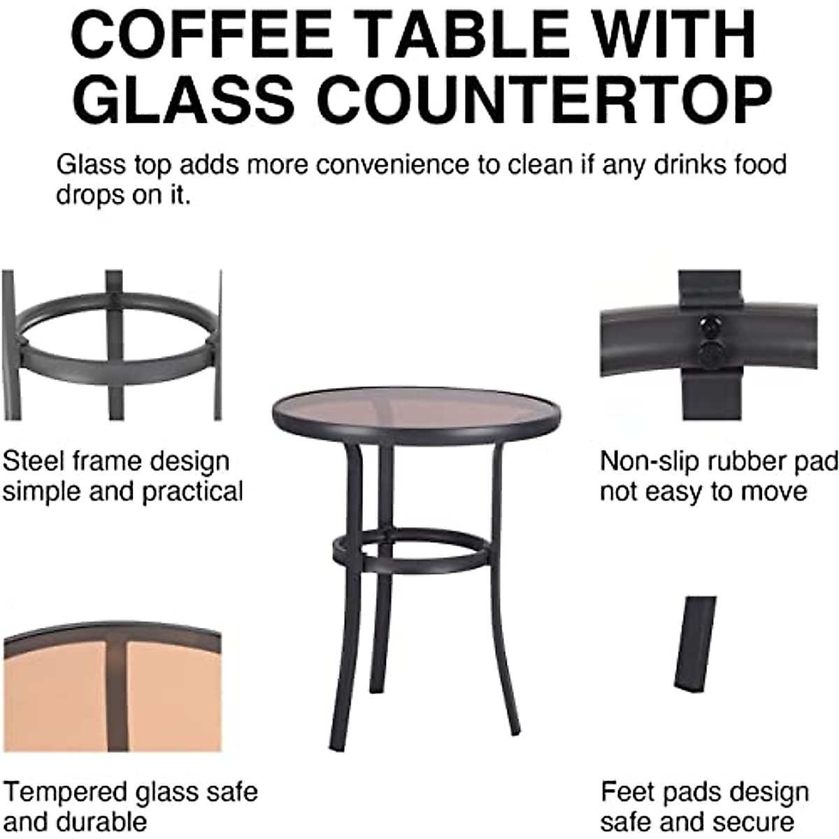 Barton 3PCS Outdoor Patio Bistro Set Chairs & Glass Table Set Porch All-Weather Cushion Furniture, Orange Red