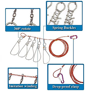 Fish Stringer Clip,Fishing Stringer Clip Fish Lock Stainless Steel Wire Rope Lanyard Live Fish Lock with Float,5/10 Metal Snaps (10 Clips)