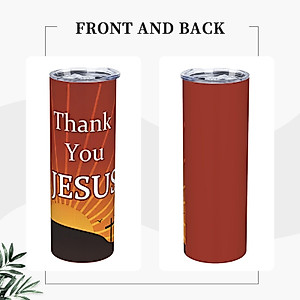 Stainless Steel Skinny Tumbler Thank You Jesus Travel Cup 20 Oz Double Wall Slim Insulated Coffee Mug With Splash Proof Lid & Straw & Cleaning Brush For Home Office