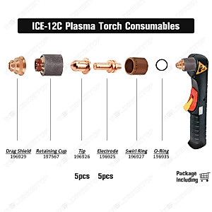 WeldingStop 5 x 196926 Tip/Nozzle + 5 x 196925 Electrode fit Miller Spectrum 125C Cutter ICE-12C Torch (Aftermarket Replacement)