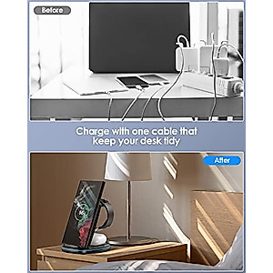 Wireless Charger 3 in 1, Foldable Fast Charging Station Compatible with Samsung Galaxy Watch 5 Pro/5/4/3/Active, S23 S23+ S22 S22+ S21 S20 Ultra FE/Note 20 10 9/ Z Flip Fold 4 3 2, Buds/2/Pro/Live