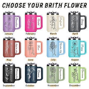 Personalized 40 Oz Tumbler with Handle and Straw - Custom Bridesmaids Gifts Gifts with Name and Birth Flower - Personalized Tumbler Travel Coffee Mug - Bridesmaid Gifts for Wedding Day