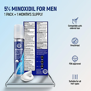 Taro Minoxidil Topical Aerosol Foam, 5%, Hair Regrowth Treatment for Men, 2.11 oz