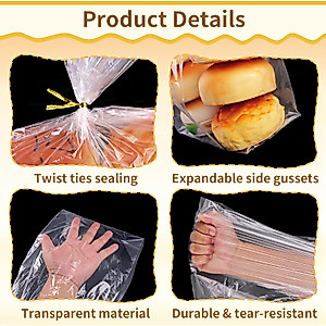Bread Bags For Homemade Bread, 55 Pack Clear Bread Bags And 100 Ties, Reusable Bread Loaf Bags, Plastic Bread Bags For Home Bakers And Bakery Owners